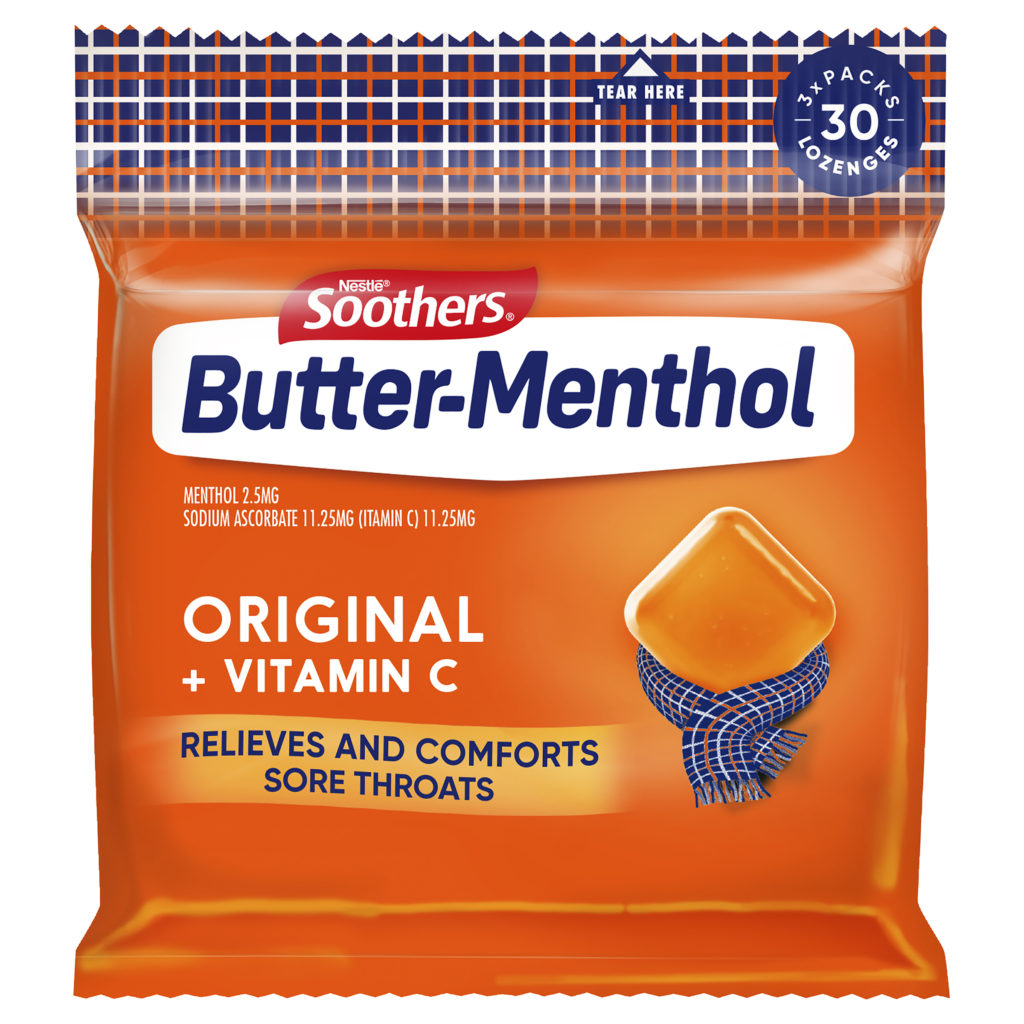 Nestle Soothers Butter Menthol Original 3 Pack of 10 Medicated Lozenges